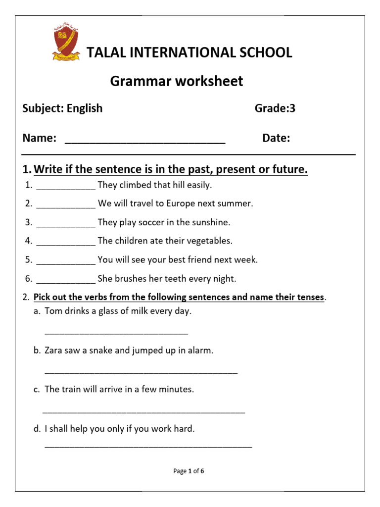 Grammar Worksheet Grade 3. | PDF | Subject (Grammar) | Linguistic ...