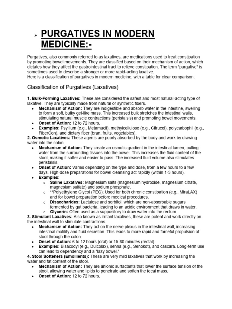 Classification of Purgatives in Modern Medicine | PDF | Constipation ...