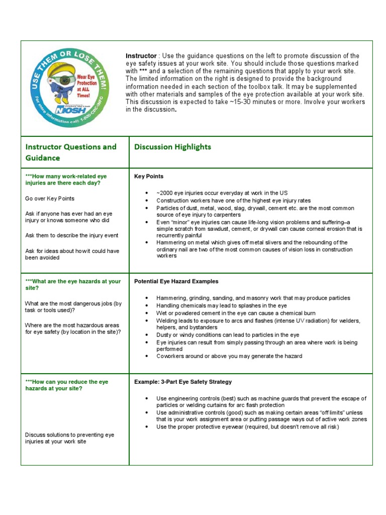 Eye Safety Toolbox Talk Guide | PDF | Technology & Engineering