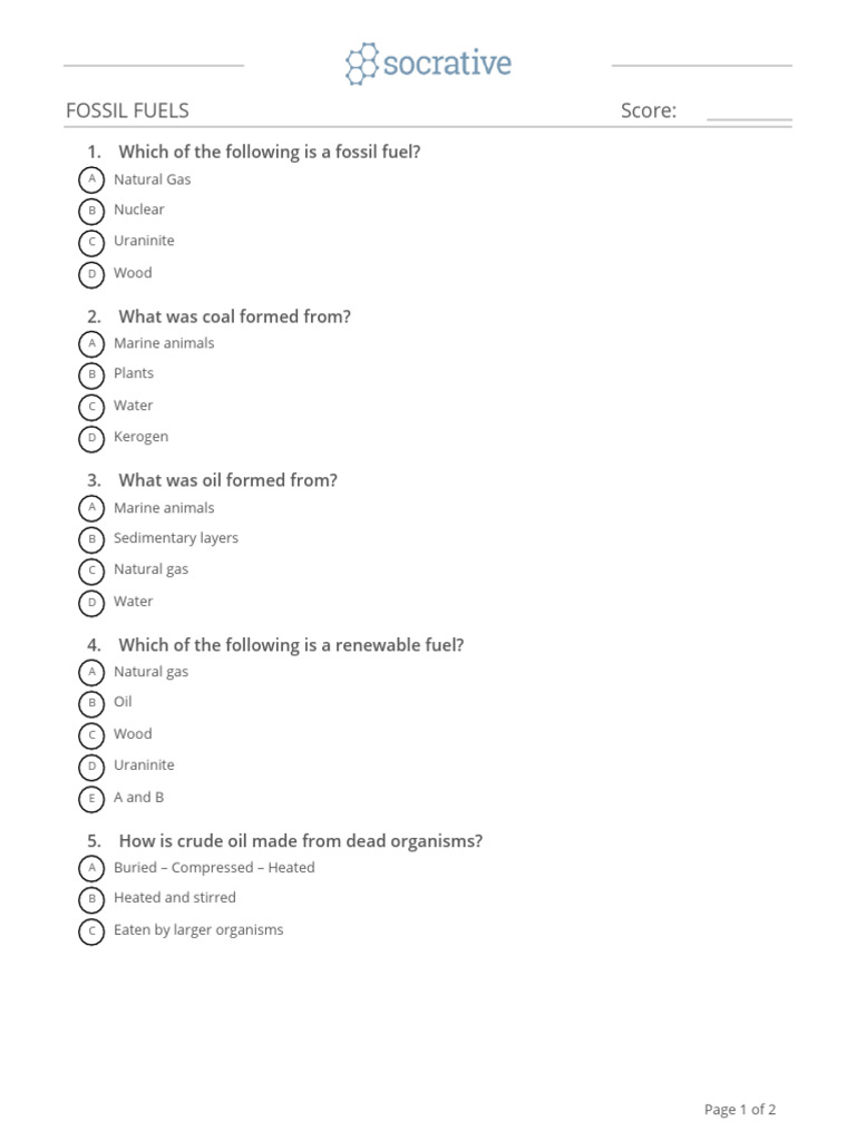 Quiz Fossilfuels | PDF