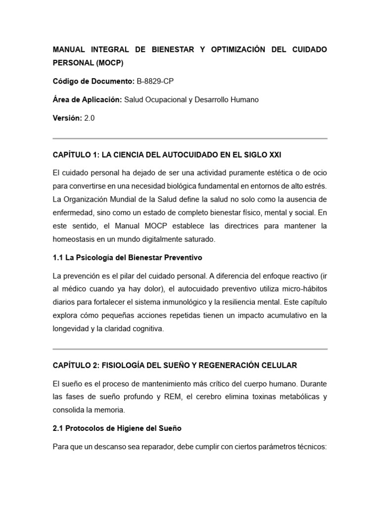 Manual Integral de Bienestar y Optimización Del Cuidado Personal (Mocp ...