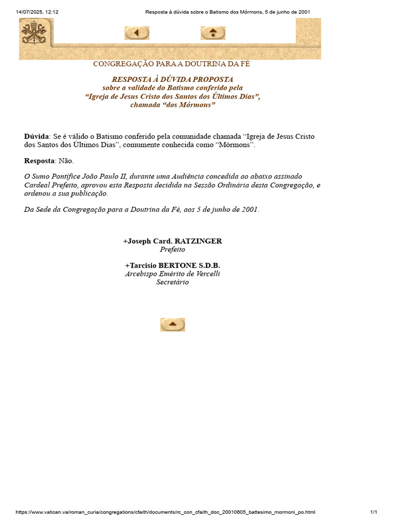 Resposta à Dúvida Sobre o Batismo Dos Mórmons | PDF