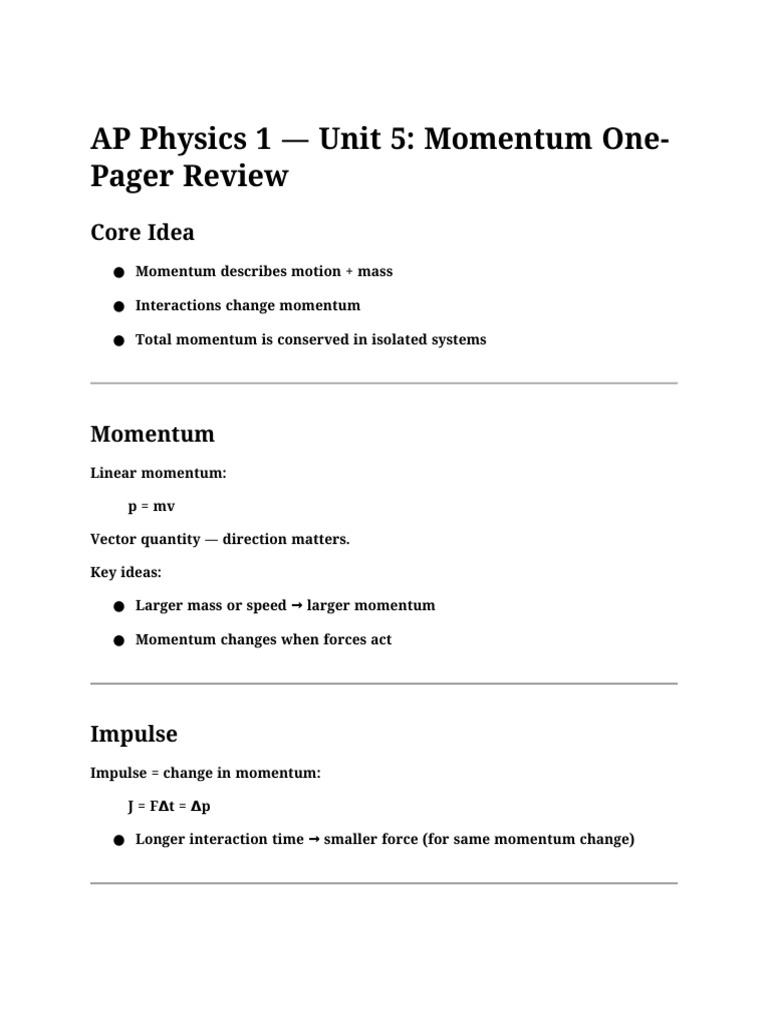 AP Physics 1 Unit 5 Reviewer One Page | PDF