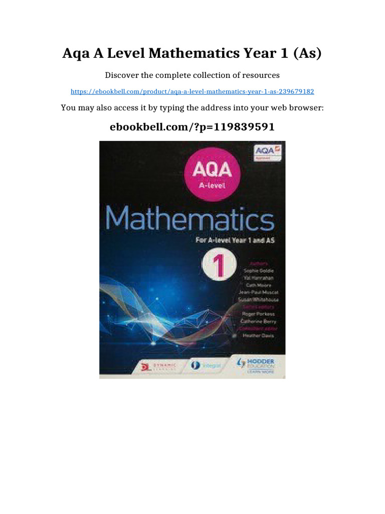 AQA A Level Mathematics Year 1 (AS) Kindle & PDF Formats | PDF