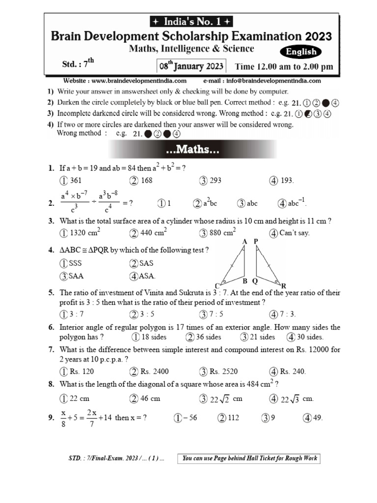7th English Final Correction 2023-3!18!12-2023 | PDF | Circle | Area