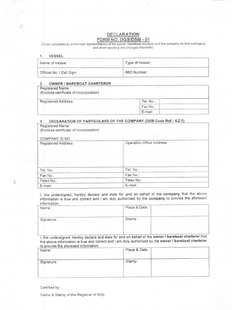 DSM Code Declaration Forms for Vessels | PDF | Government Information ...
