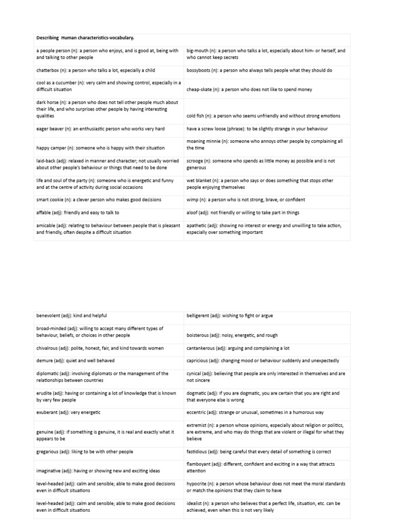 Describing Human Characteristics | PDF