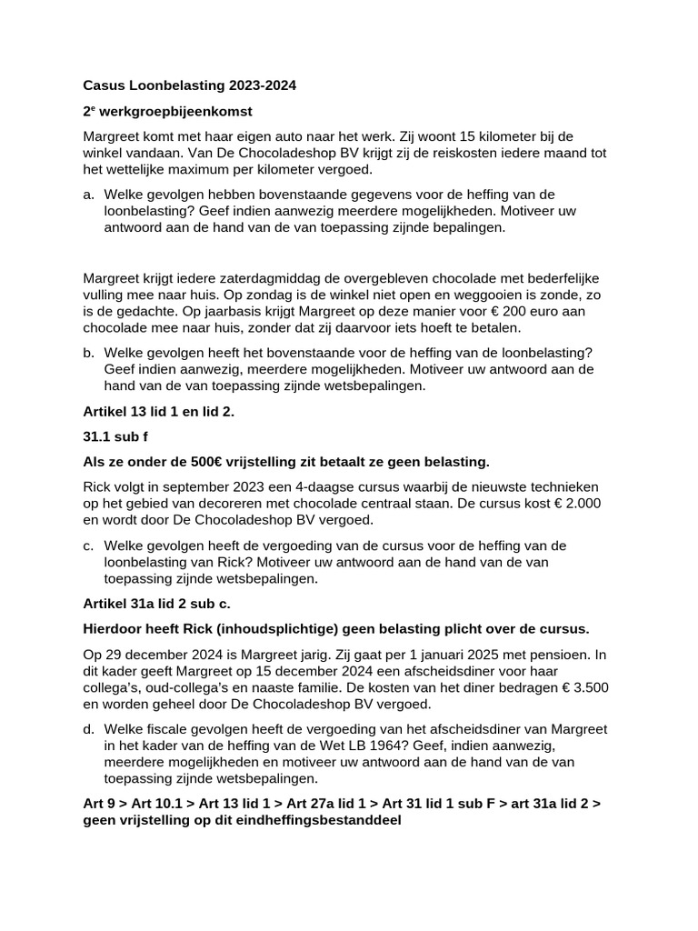 Week 2a Casus Loonbelasting 2024-2025 2e Deel Voor Brightspace | PDF