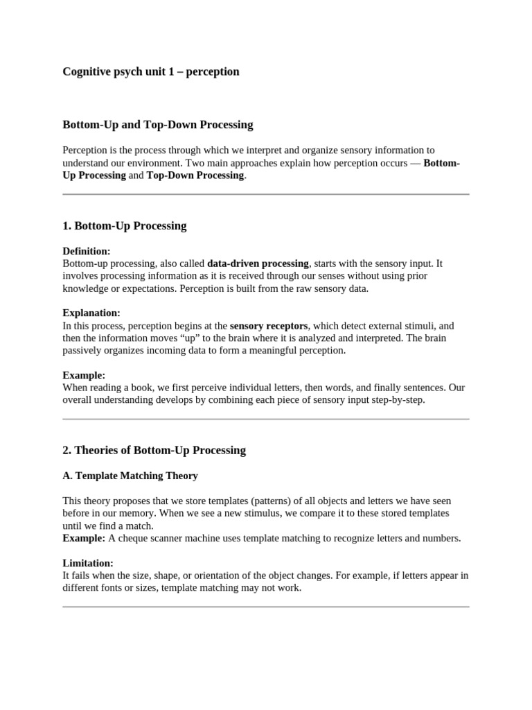 Cognitive Psych Unit 1 Notes | PDF | Visual System | Sound