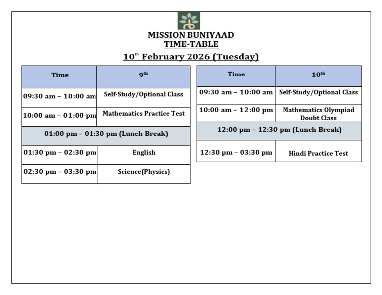 9th&10th - Time Table - 10th February 2026 | PDF