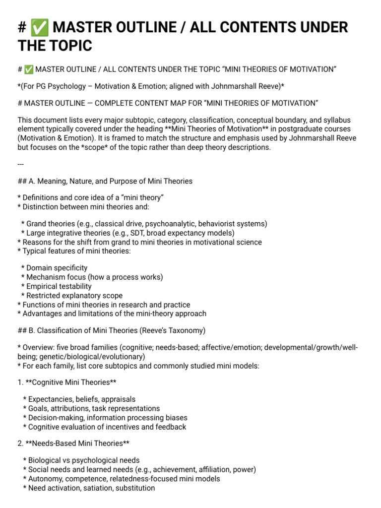 # Master Outline - All Contents Under The Topic | PDF | Motivational ...