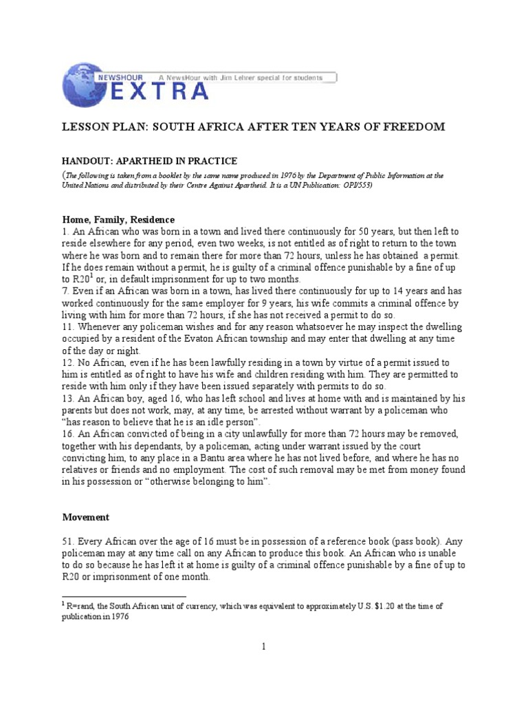 Invictus Lesson Plan South Africa After Ten Years of Freedomsafrica ...