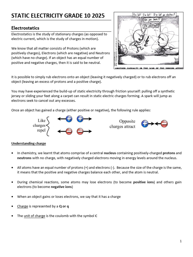 Static Electricity Grade 10 2025 Final | PDF | Electric Charge | Force
