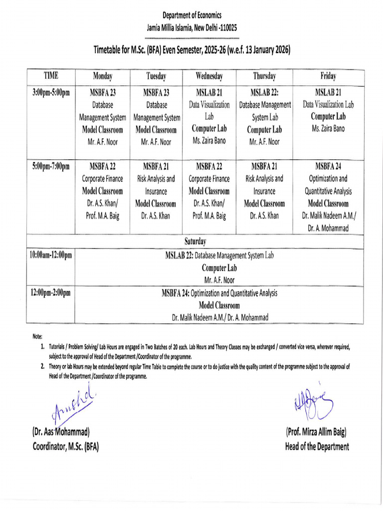 Timetable_MSc BFA 12012026 | PDF | Business | Applied Mathematics