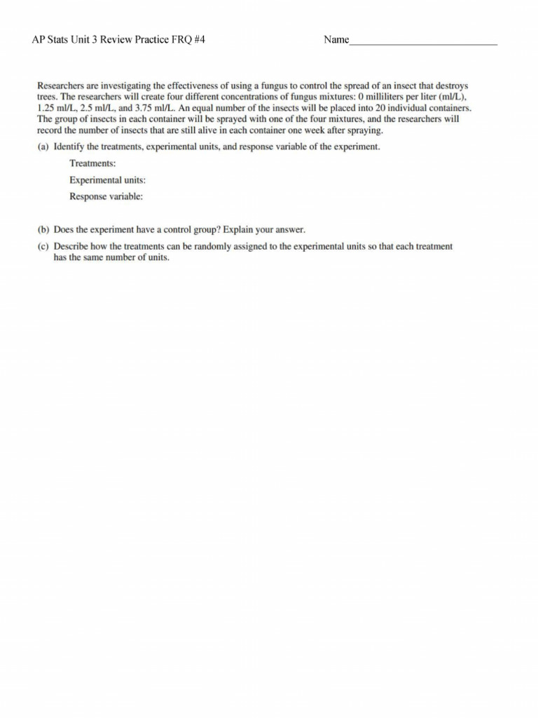 AP Stats Unit 3 Review Practice FRQ 4.PDF | PDF