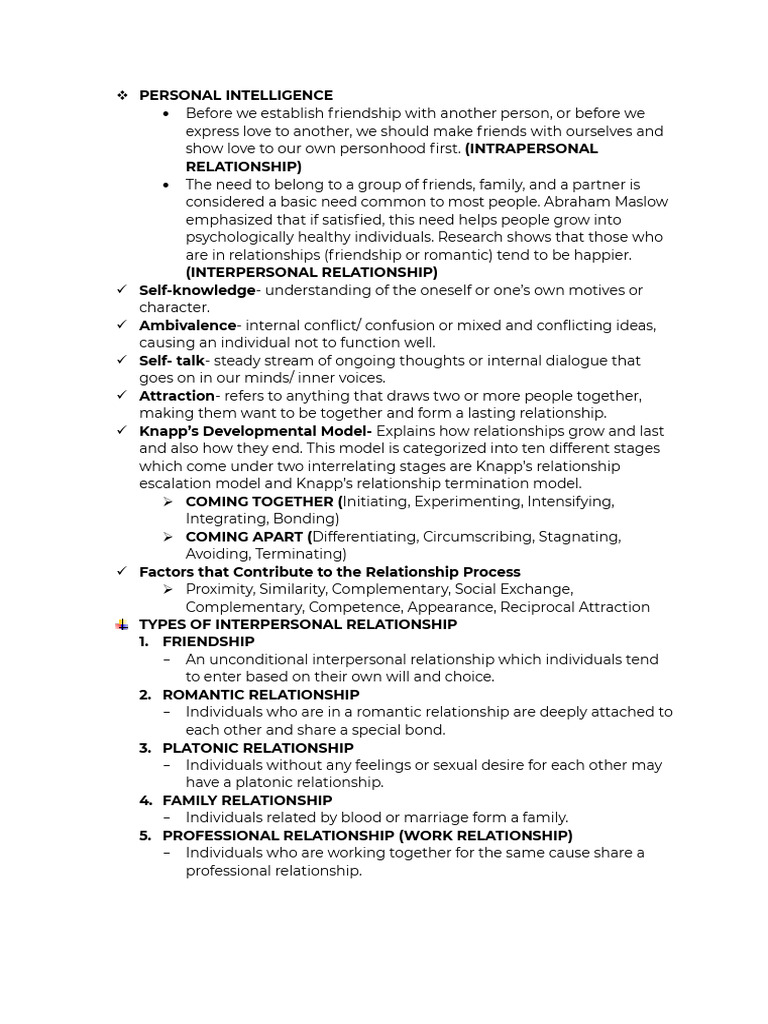 Personal Development Handout | PDF | Love | Intimate Relationships