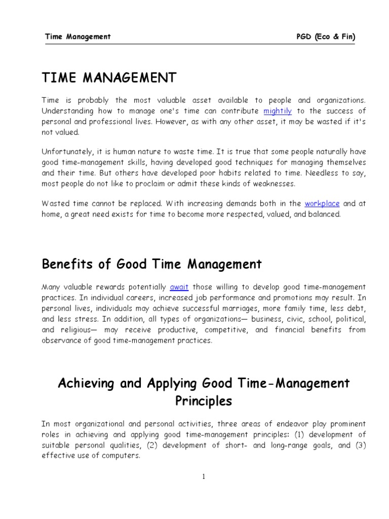 Time Management PGD (Eco & Fin) | PDF | Time Management | Professional ...