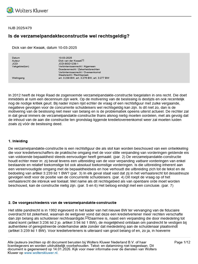 NJB 2025 479 - Is de Verzamelpandakteconstructie Wel Rechtsgeldig | PDF