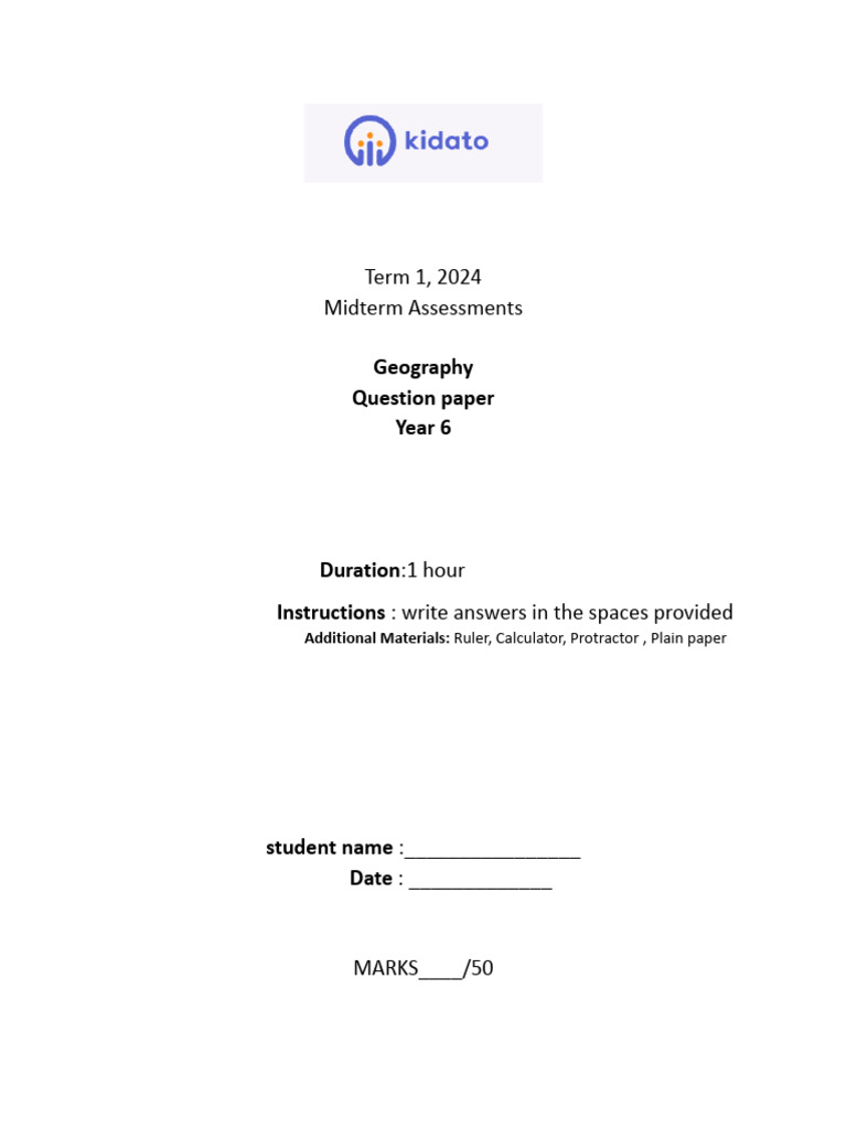 Year 6 Geography Endterm1 Assessment | PDF | Rain | Physical Geography
