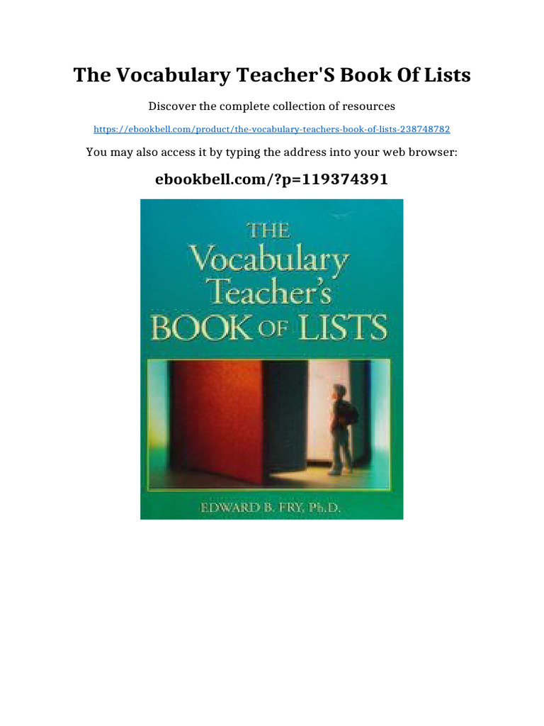 The Vocabulary Teacher's Book of Lists Available Instanly | PDF ...