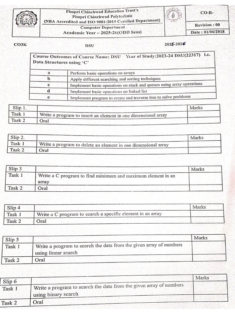 Dsu Practical Slips | PDF
