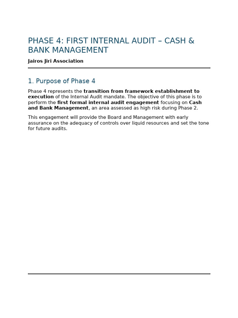 First Internal Audit - Cash & Bank Management | PDF | Audit | Internal ...