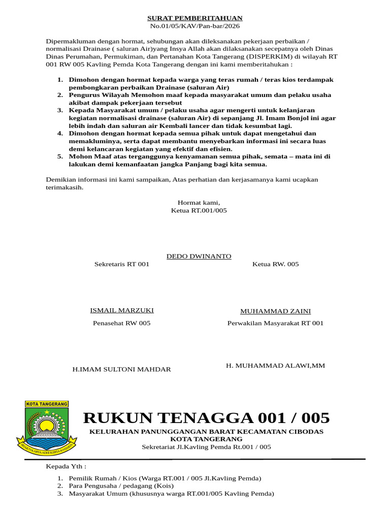 Surat RT 001 Undangan Rapat | PDF