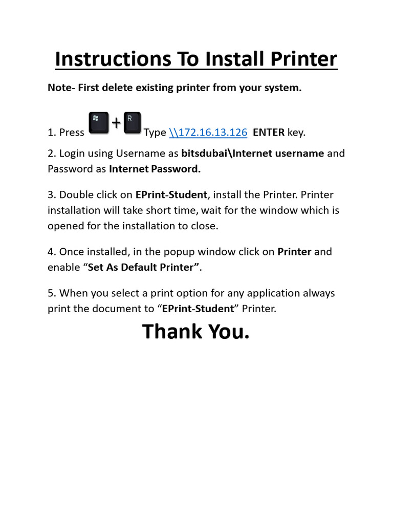 Instructions To Install Printer - Students | PDF