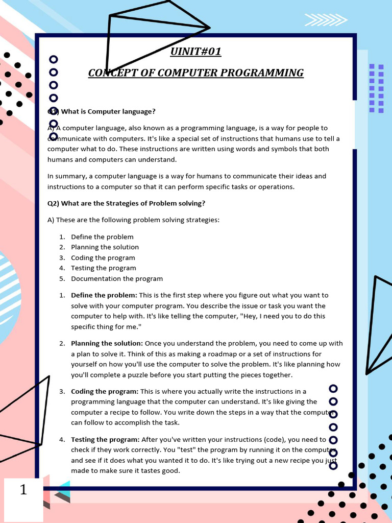 Class 12 Computer CH01 Notes-1 | PDF | Computer Program | Programming