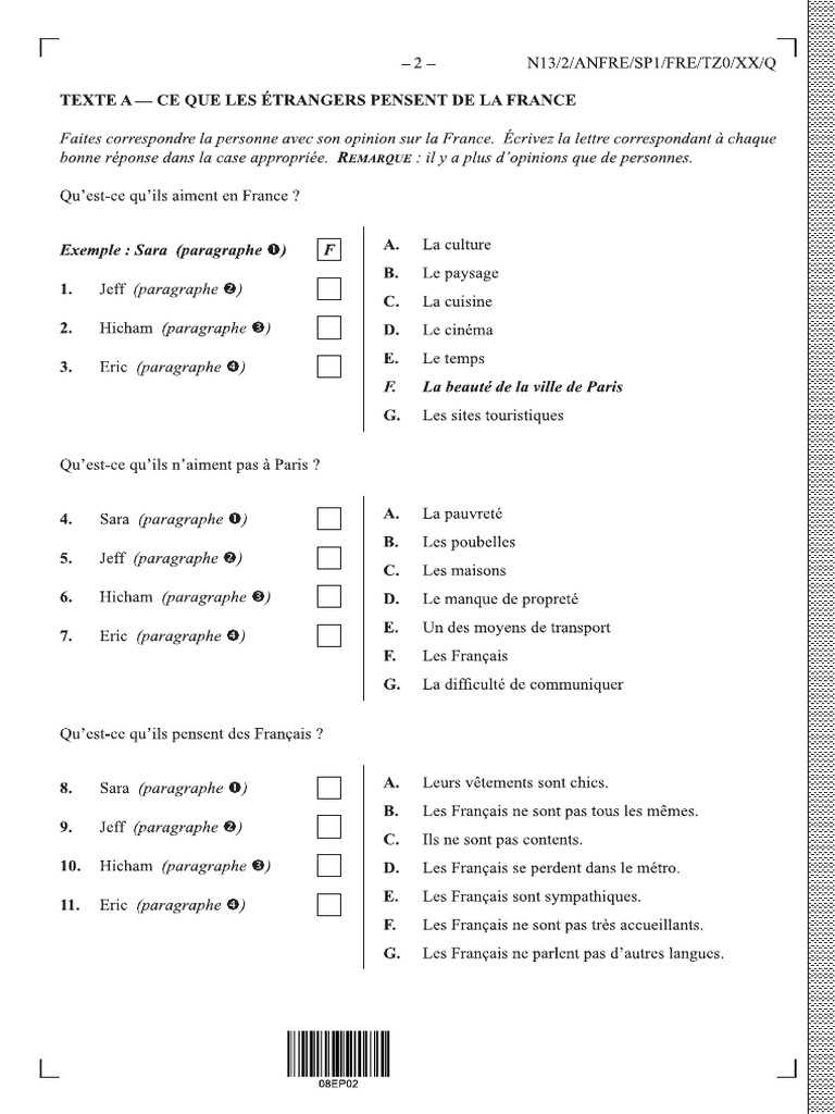 French AB (Reading) - Question Booklet | PDF