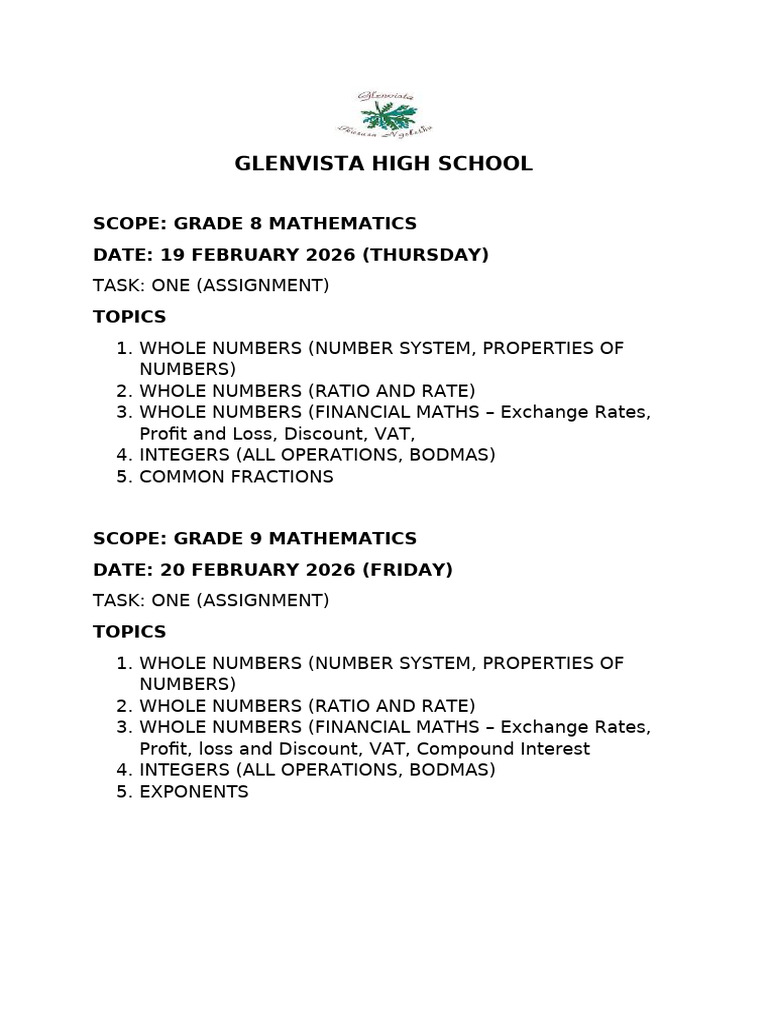 Scope Task 1 Assignment Grade 8&9 Term 1 2026 | PDF