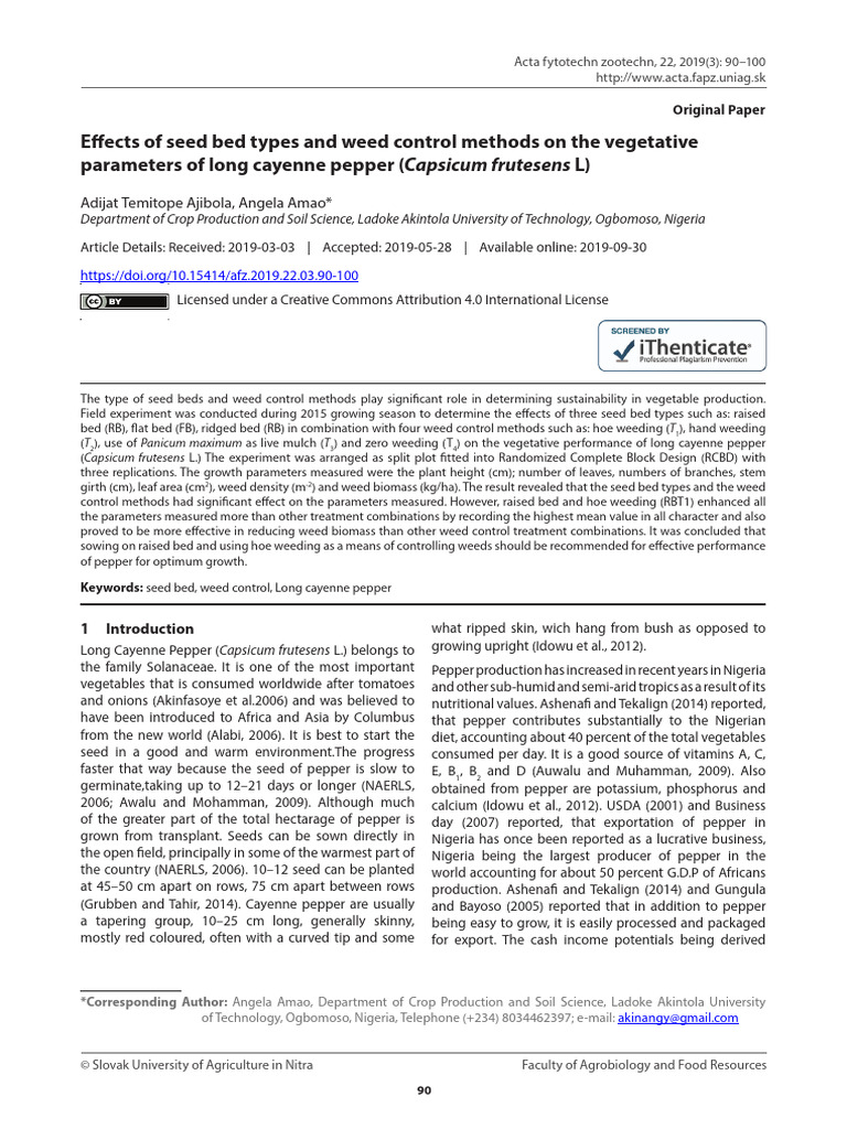 Effects of Seed Bed Types and Weed Control Methods (2) | PDF | Weed ...