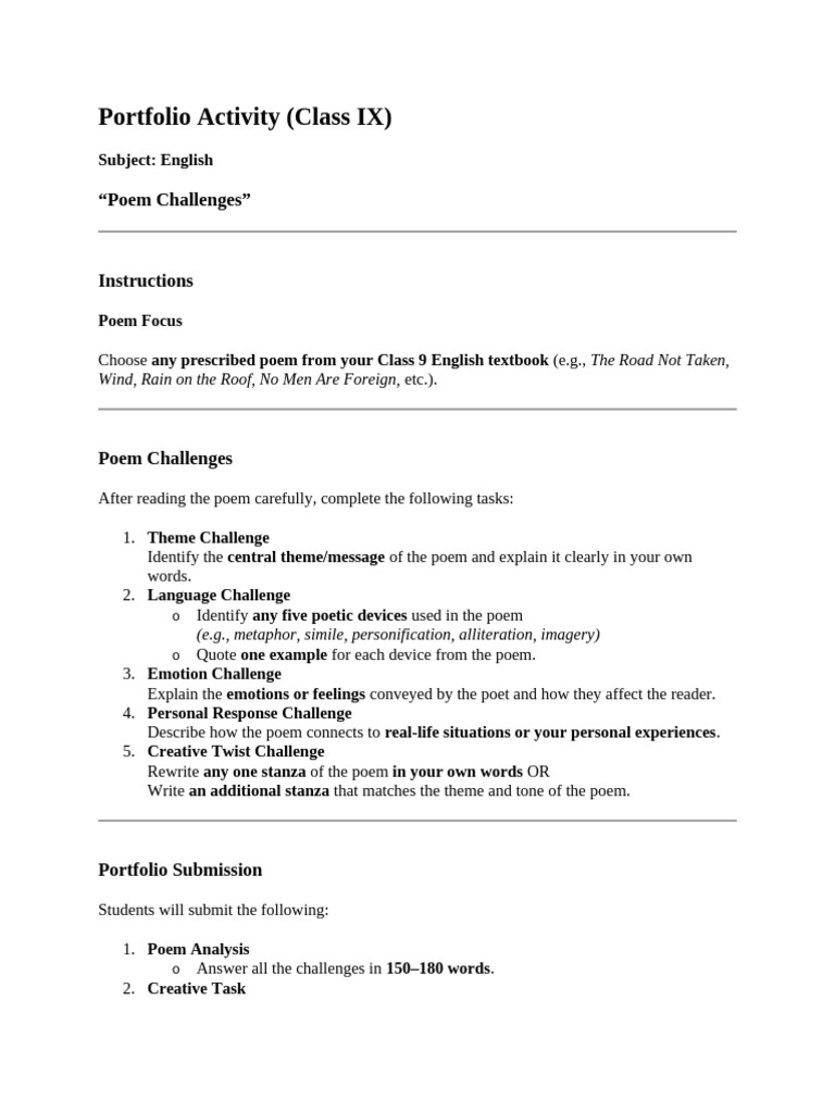 Portfolio Activity CLASS 9 25-26 | PDF