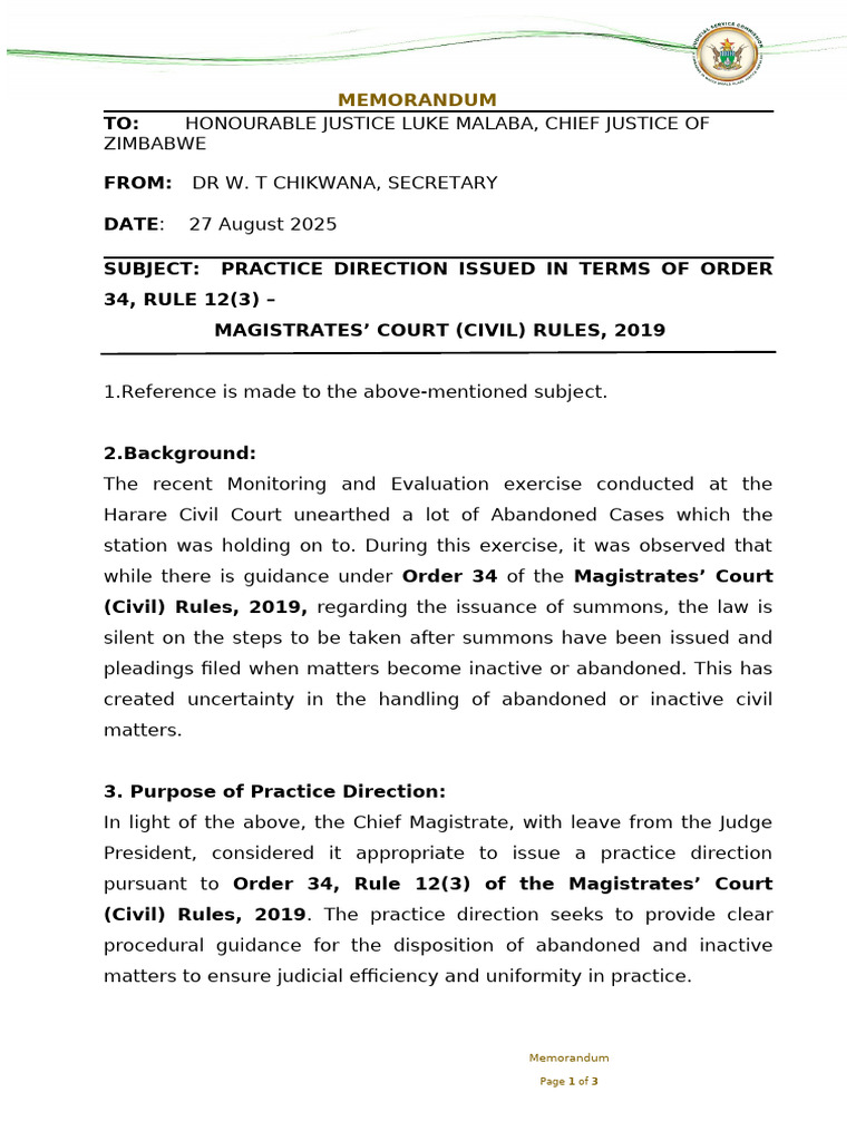 Practice Direction Issued in Terms of Order 34, Rule 12(3) | PDF ...