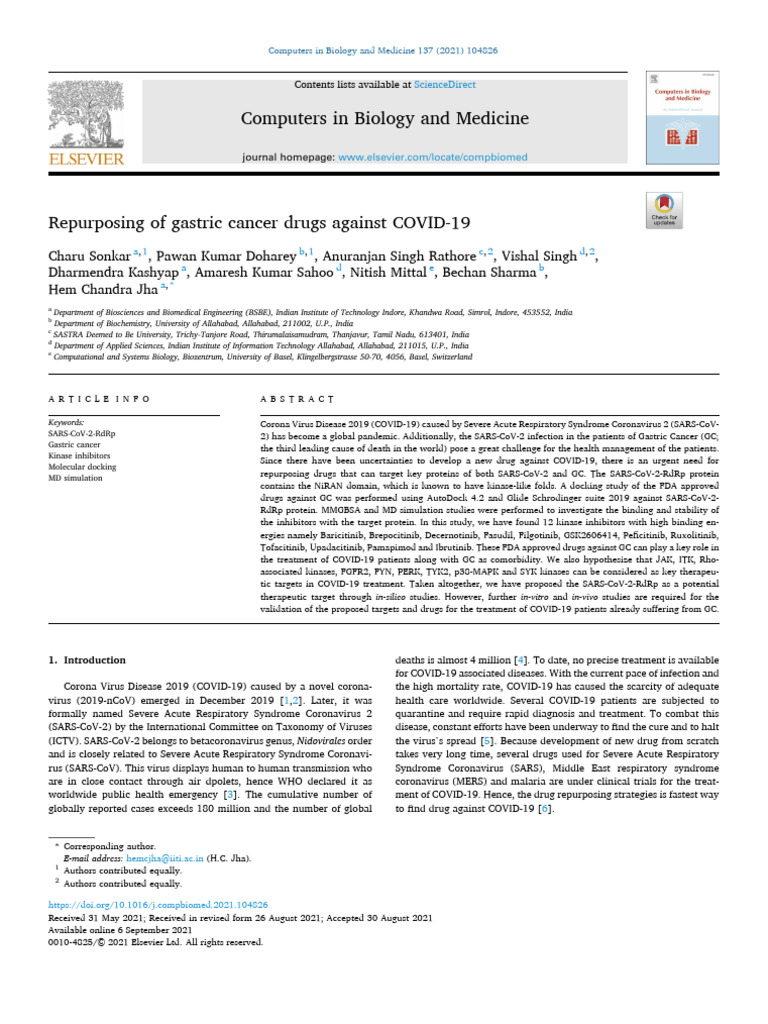 Repurposing of Gastric Cancer Drugs Against COVID 19 | PDF | Docking ...