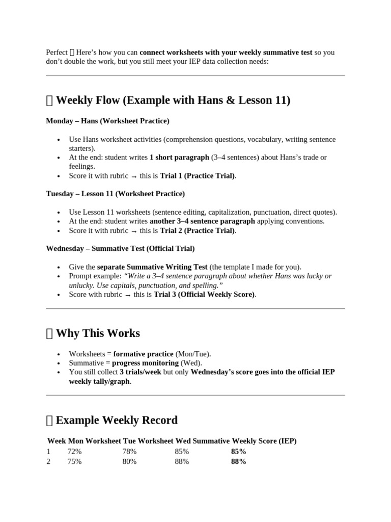 Weekly Flow (Example With Hans & Lesson 11) | PDF