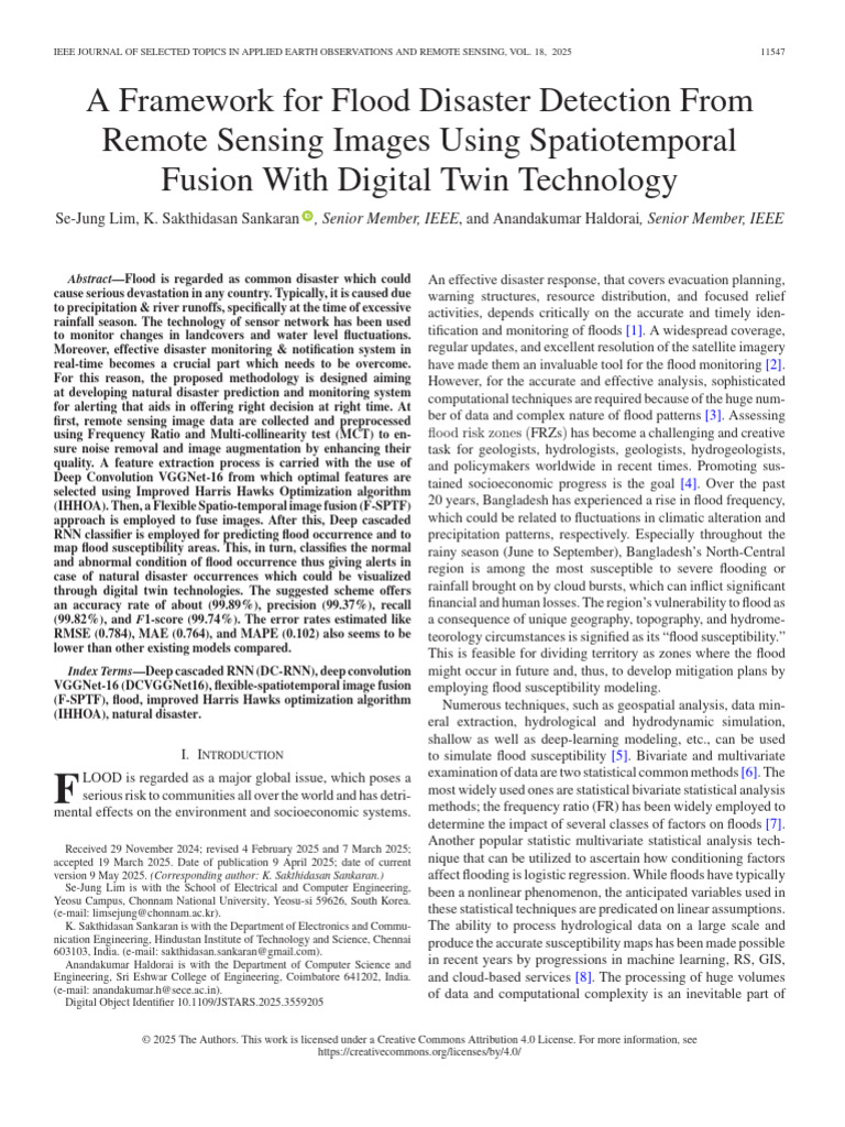 A Framework For Flood Disaster Detection From Remote Sensing Images ...