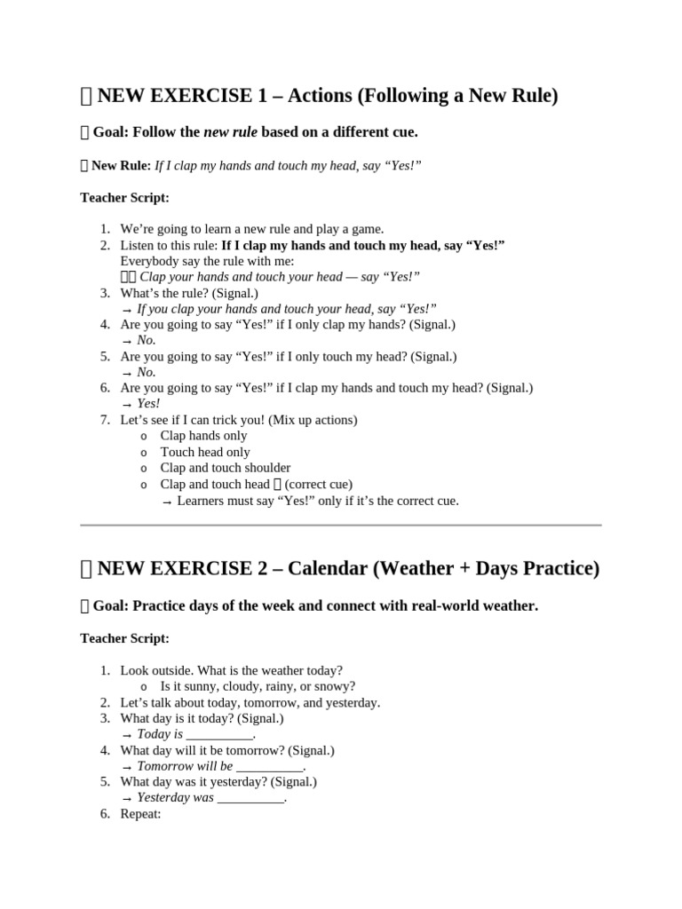 NEW EXERCISE 1 - Actions (Following A New Rule) | PDF