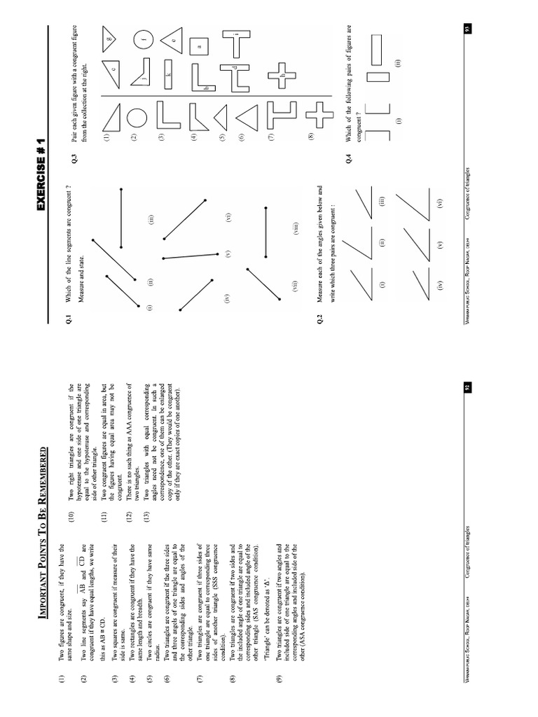 Worksheet Congruence of Traingles | PDF