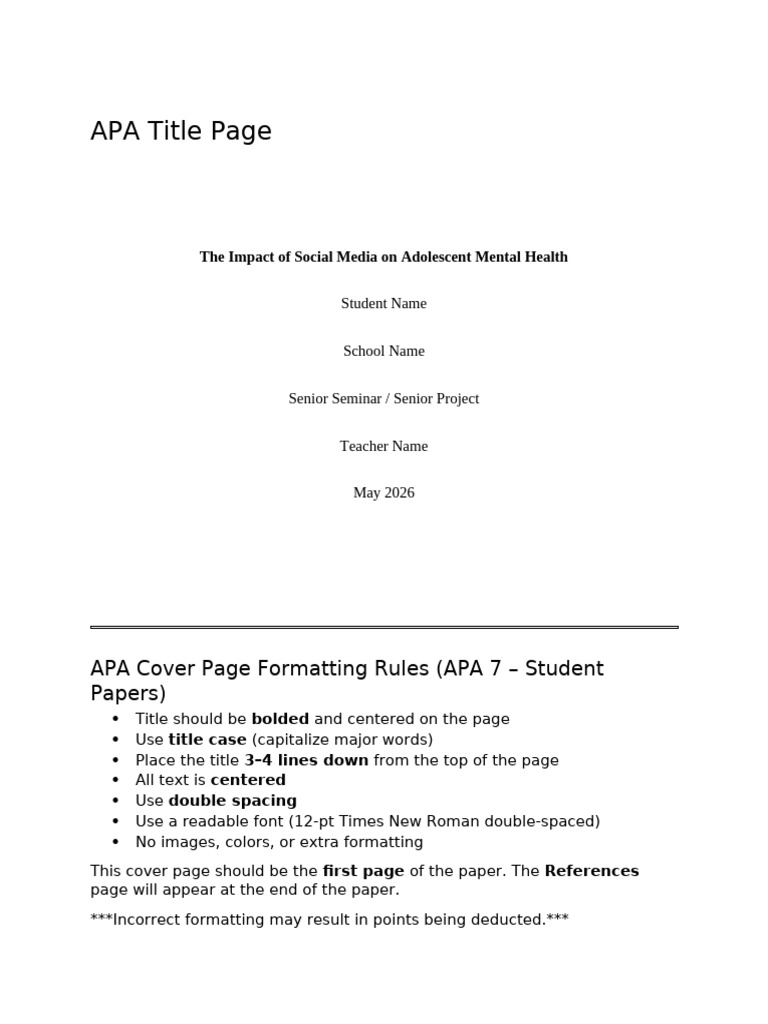 Apa Cover Page Example | PDF