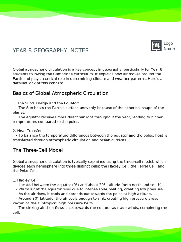 YEAR 8 GEOGRAPHY NOTES CRESTFIELD SCHOOL | PDF | Atmospheric ...