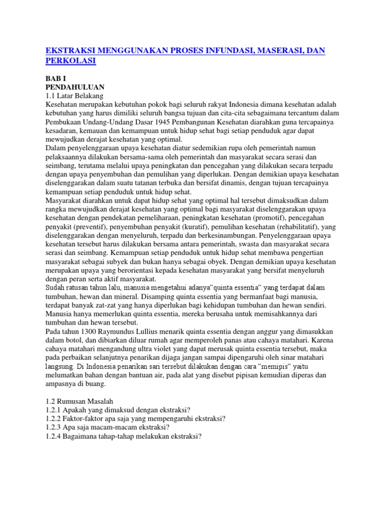 Ekstraksi Menggunakan Proses Infundasi | PDF