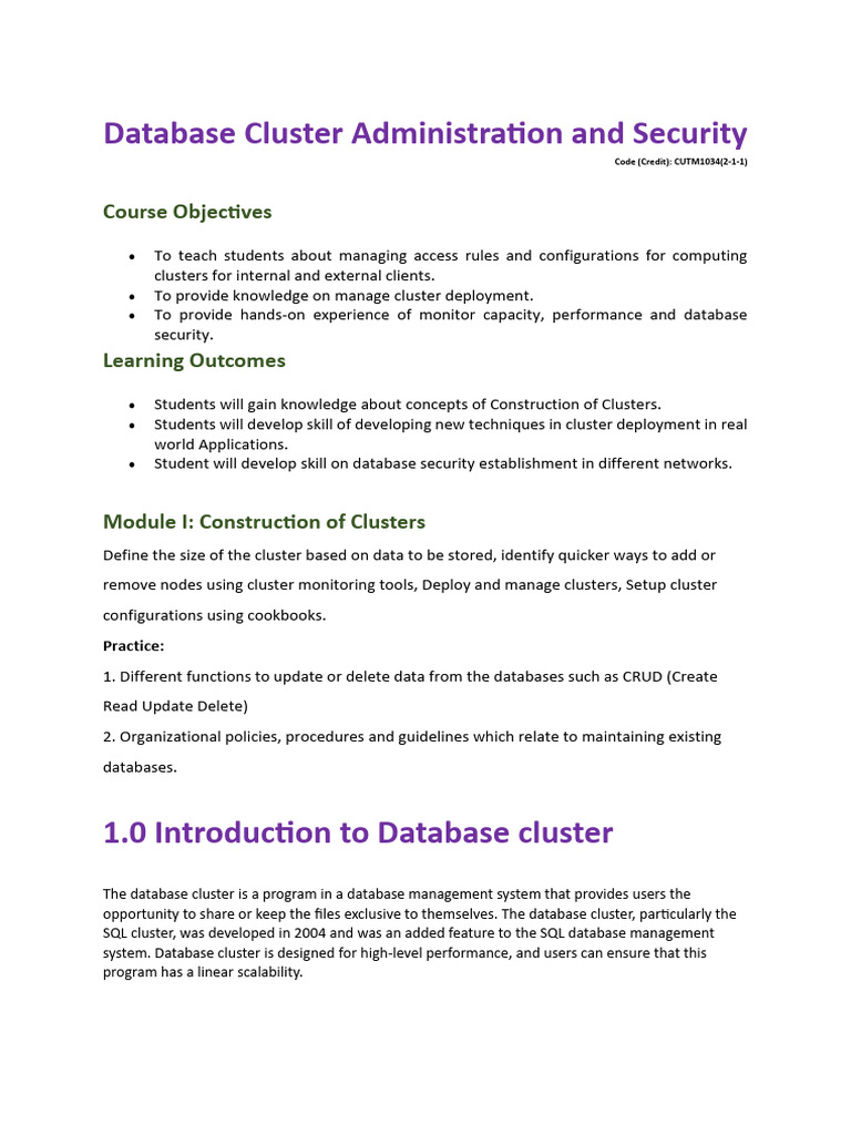 Database Cluster Administration and Security | PDF | Computer Cluster ...