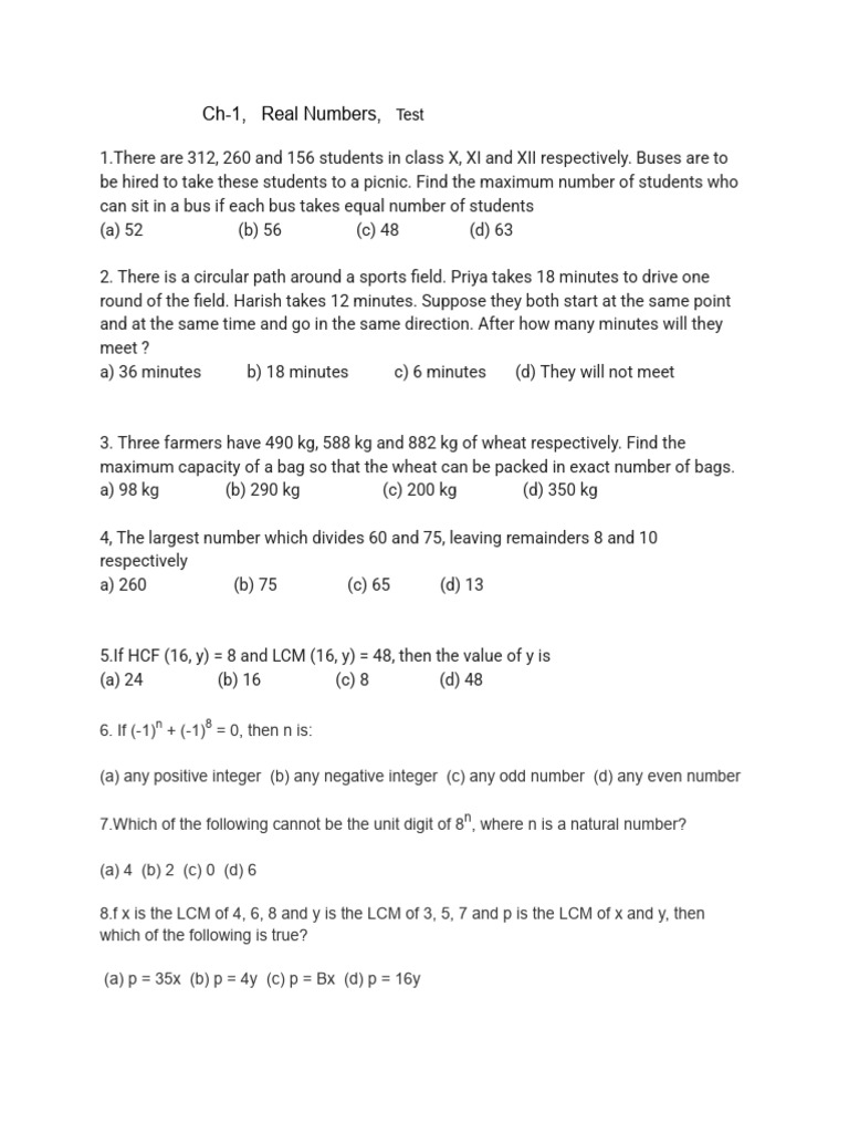 Ch-1, Real Numbers, Test | PDF