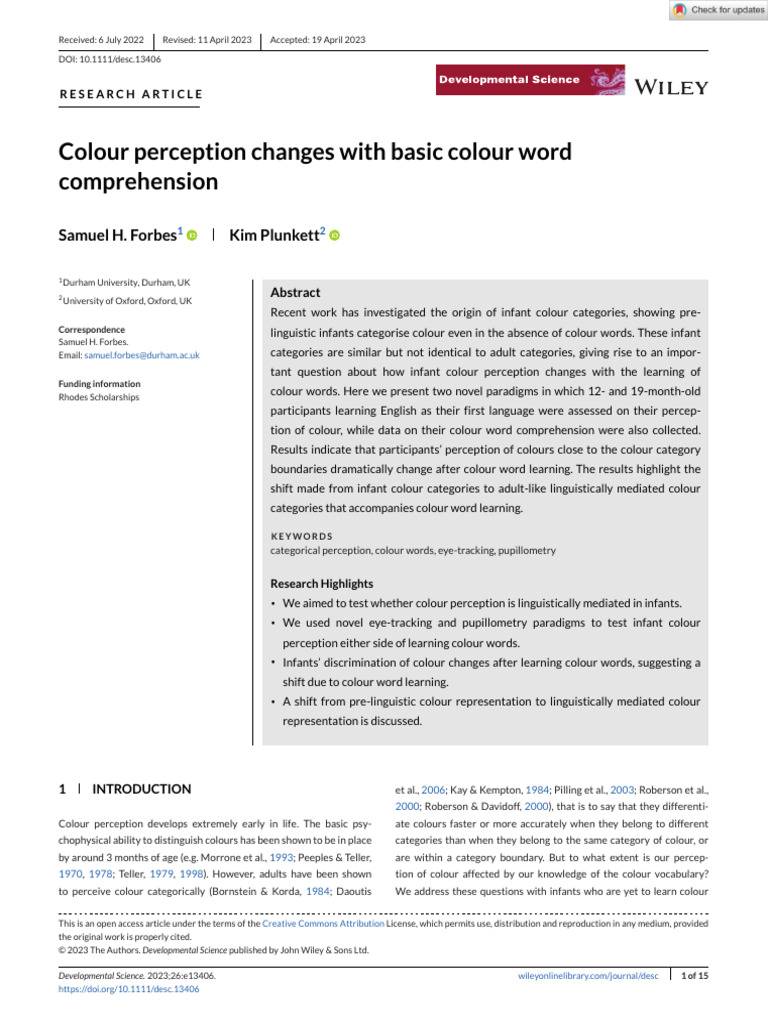 CR2_Developmental Science - 2023 - Forbes - Colour Perception Changes ...