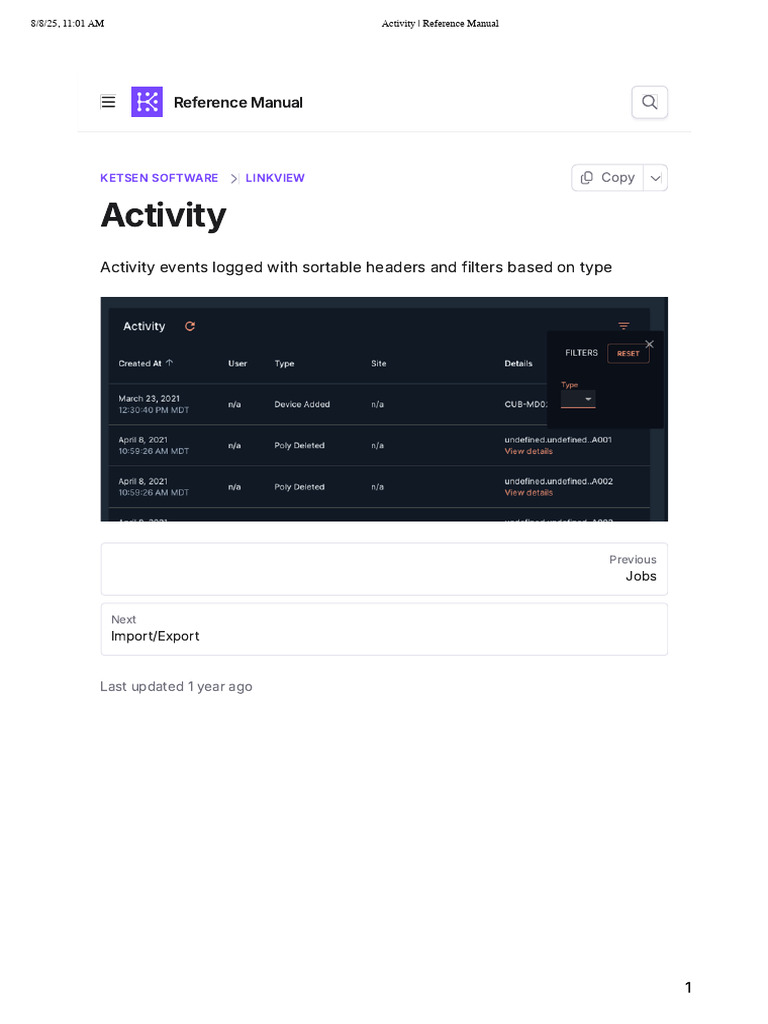 Activity - Reference Manual | PDF