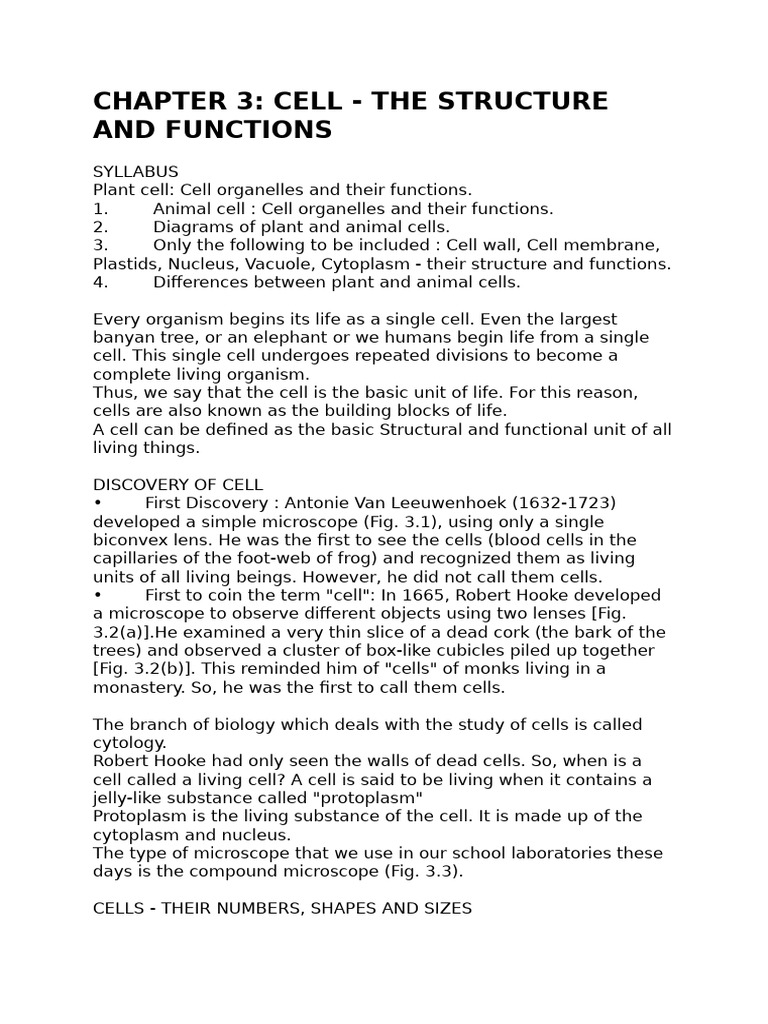 ICSE-Class6-CH3-THE STRUCTURE AND FUNCTIONS | PDF | Cell (Biology ...