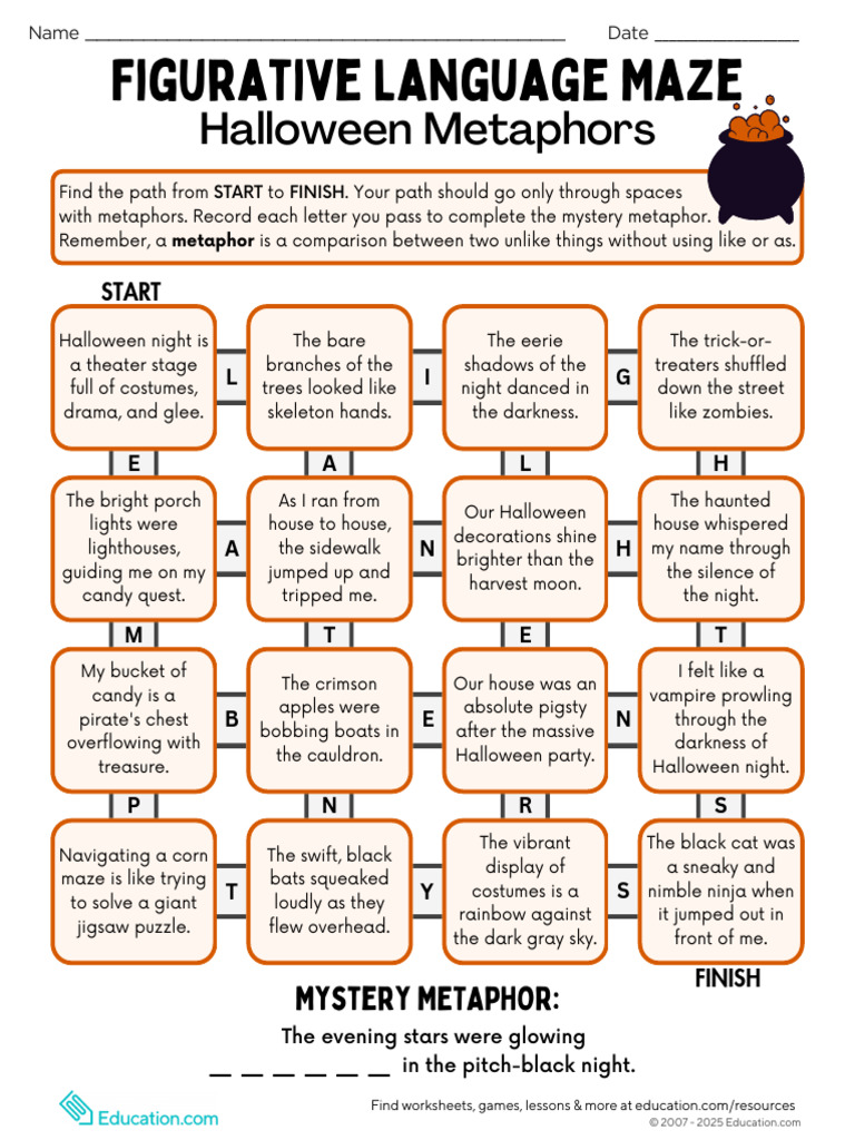 Figurative Language Maze - Metaphors Halloween | PDF | Halloween