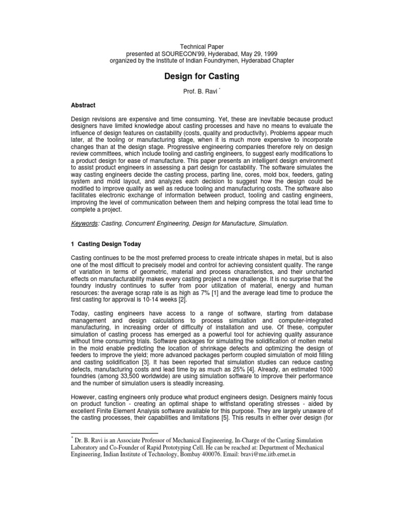 Design For Casting | PDF | Casting (Metalworking) | Simulation