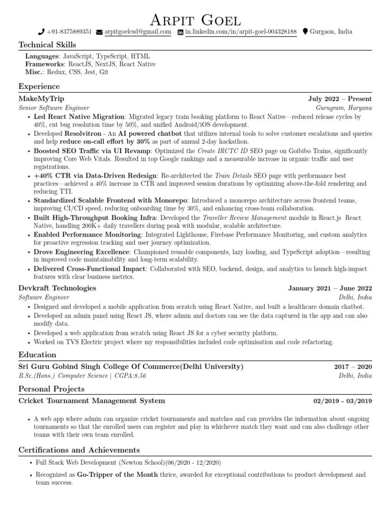 Arpit_Goel_Resume.pdf | PDF | Software Engineering | Software